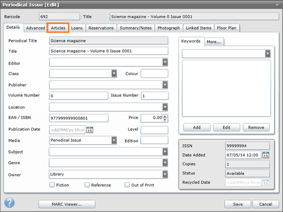 Cataloguing Periodical Articles