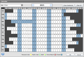 Closing Days using the Calendar